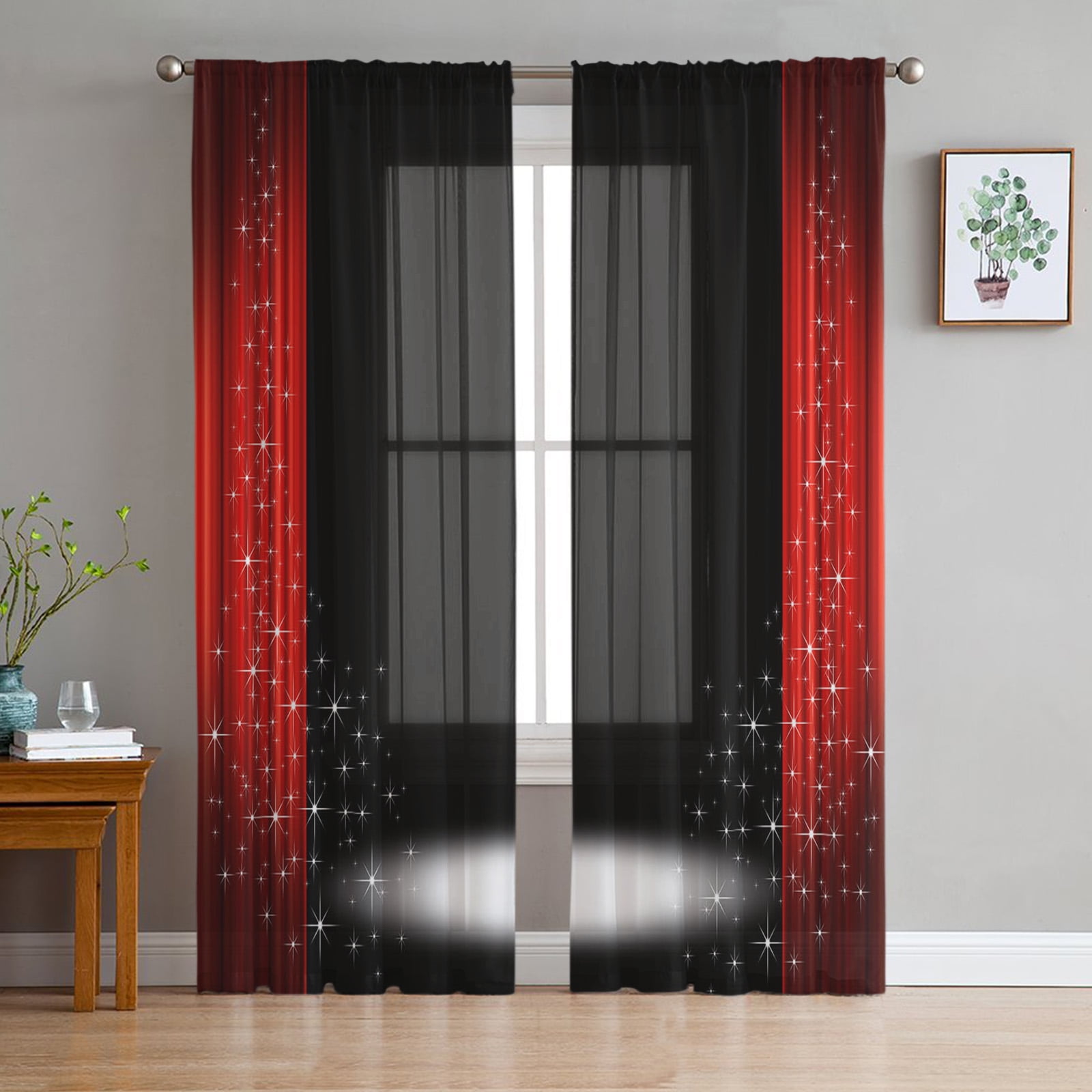 Red Curtain Stage Art Modern Tulle Sheer Curtains for Living Room ...