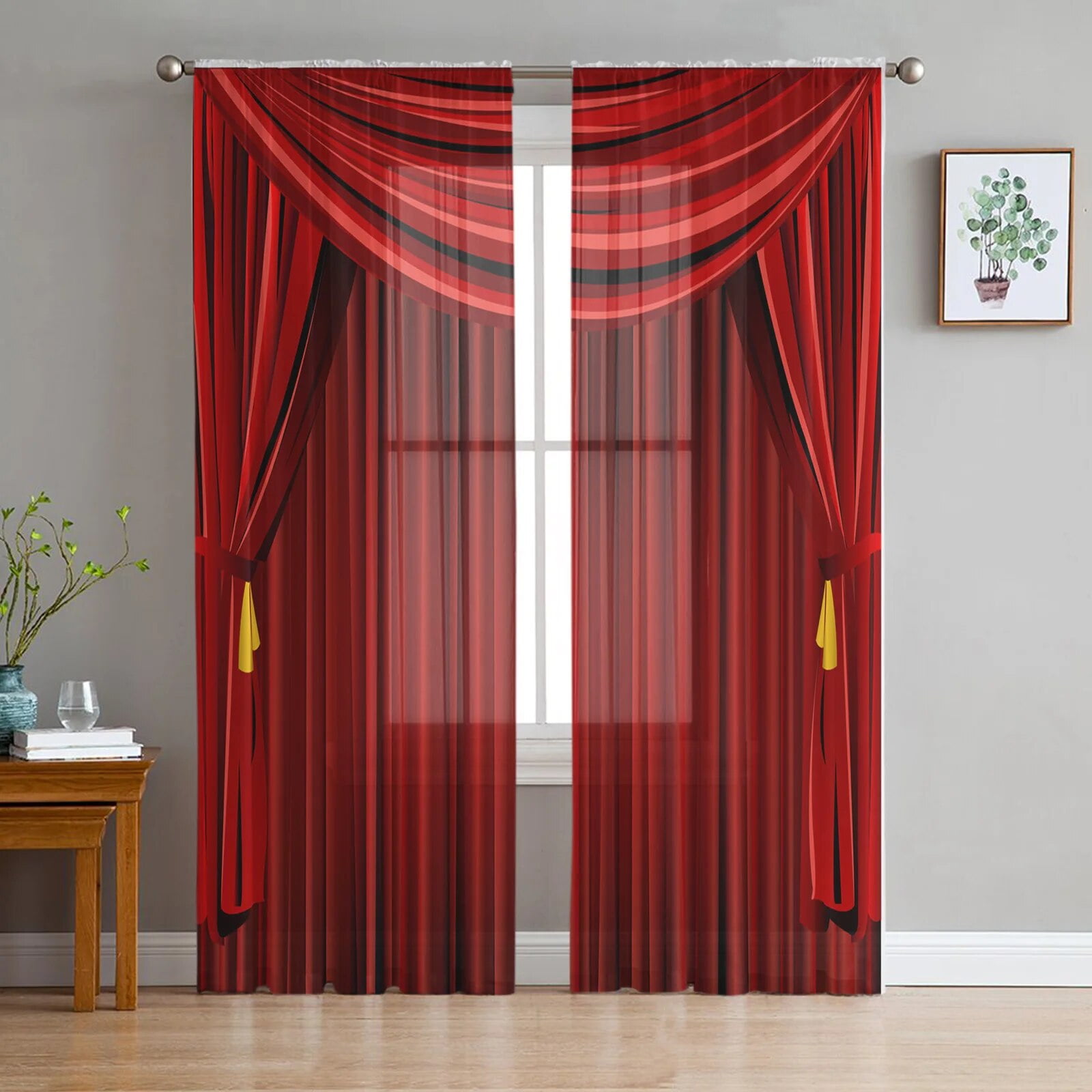 Red Curtain Stage Tulle Curtains For Living Room Sheer Curtain Bedroom ...