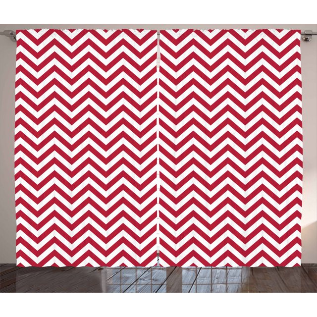 Red Curtains 2 Panels Set Classical Style Chevron Zig Zag Stripes
