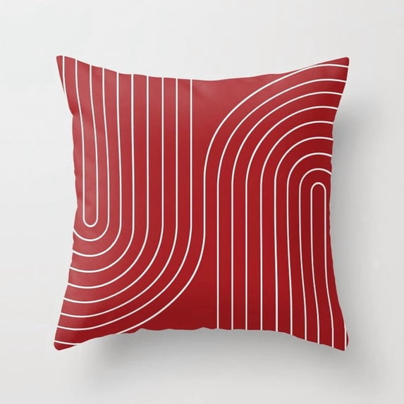 Red Curved Line Geometric Polyester Velvet Throw Pillow Cover Only, 2 ...