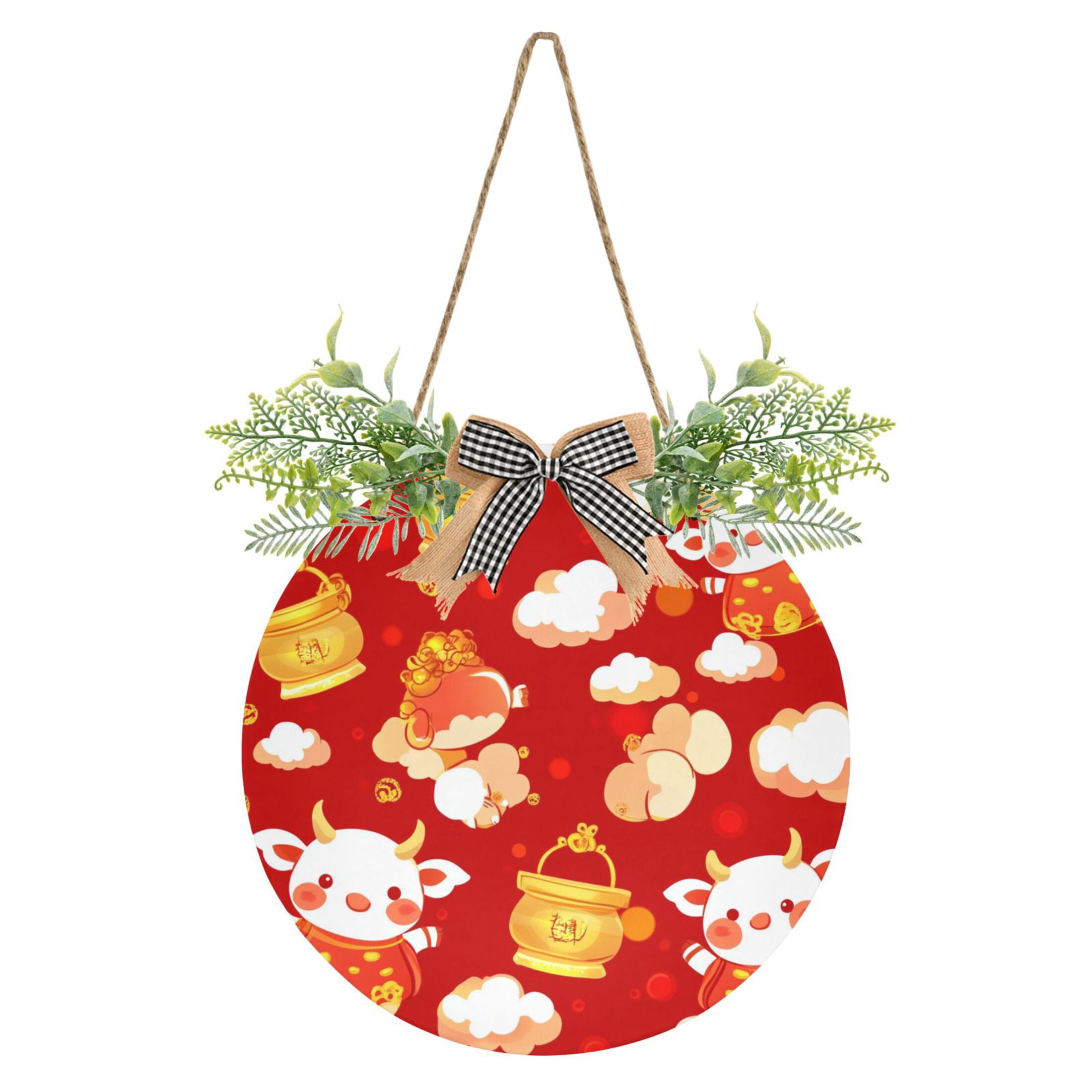 Red Cute Cows and Clouds Front Door Porch Decoration Hanging Sign with ...