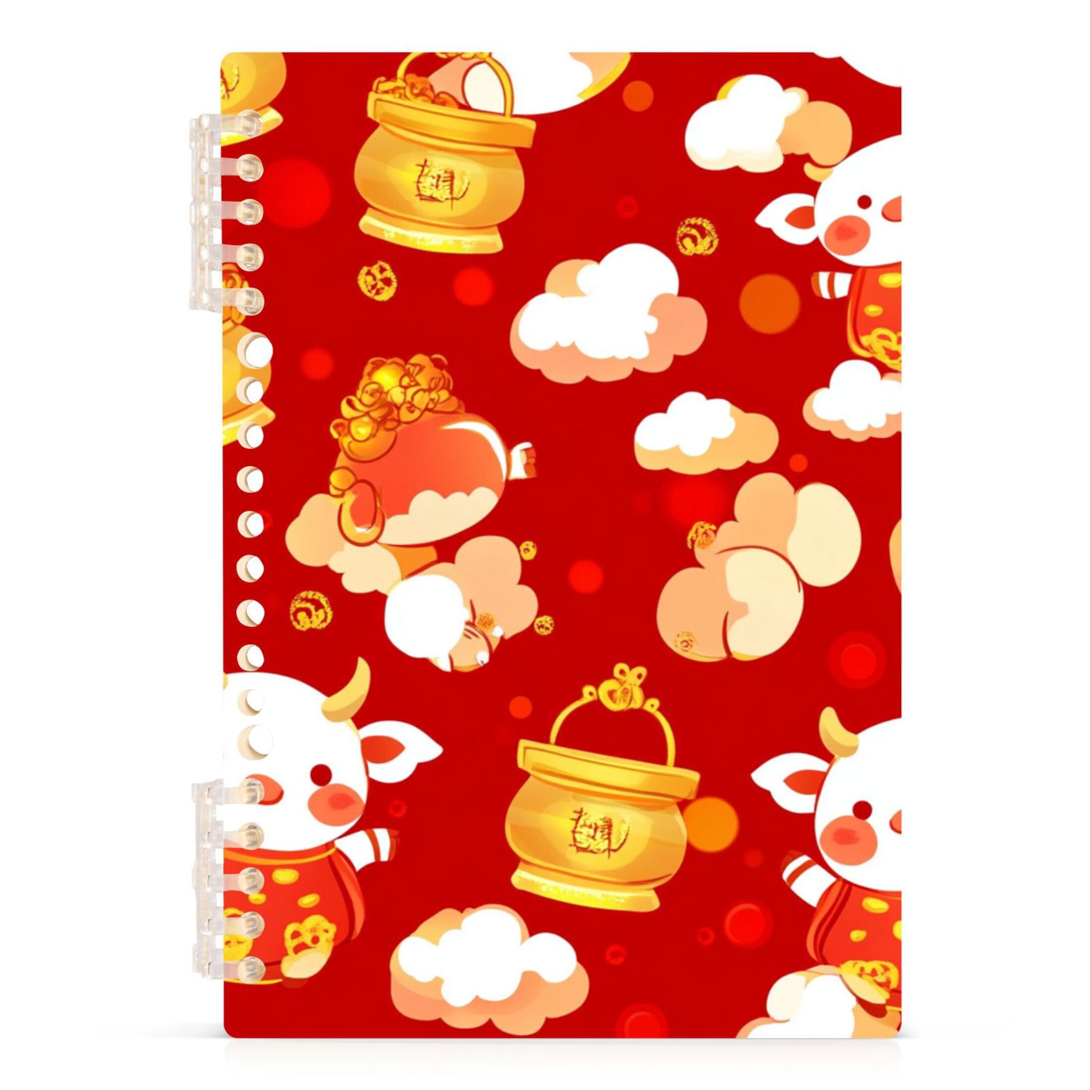 Red Cute Cows and Clouds Lined Spiral Journal Notebook 60 Pages A5 ...
