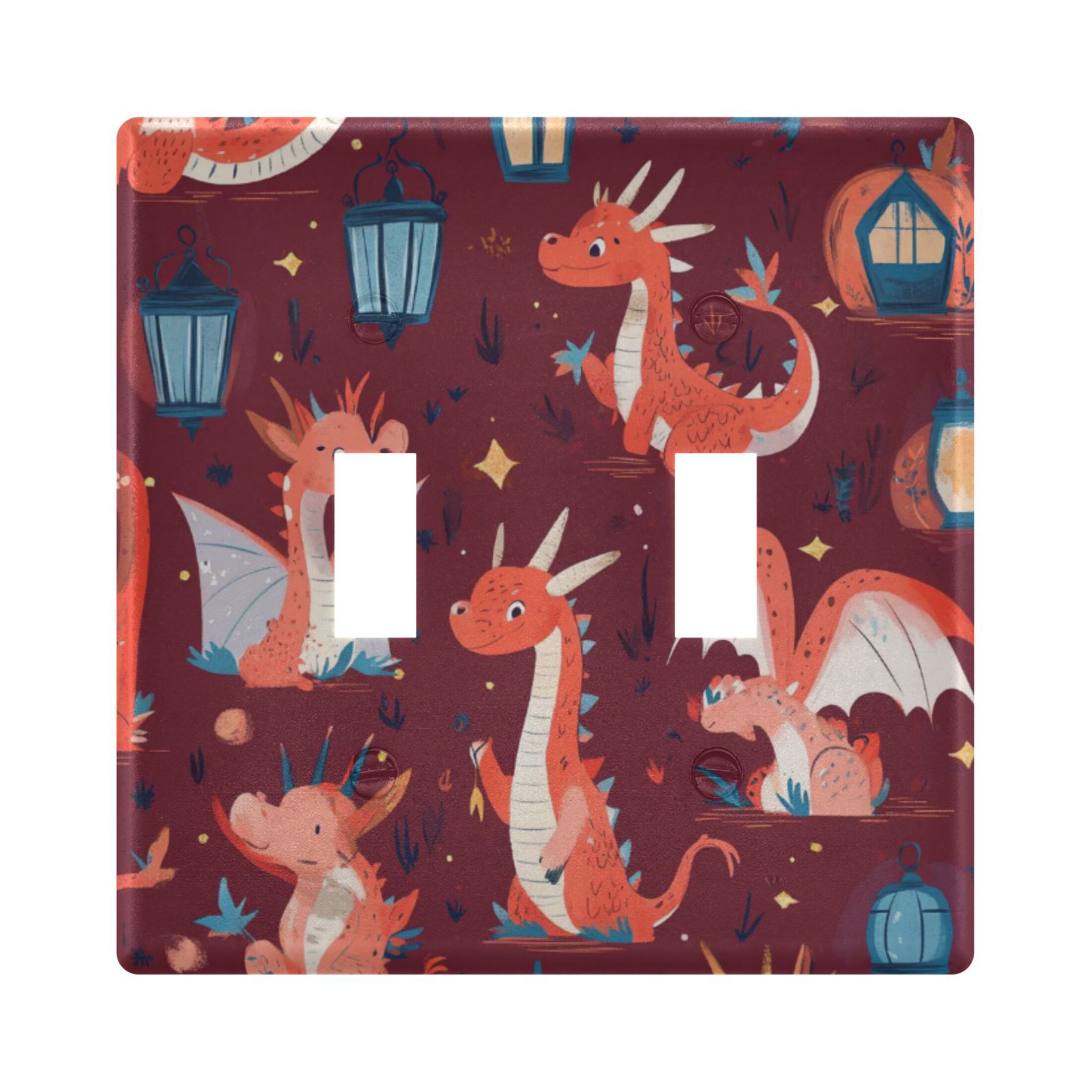 Red Cute Dragon Light Switch Cover Decorative 2 Gang Wall Plate Toggle ...
