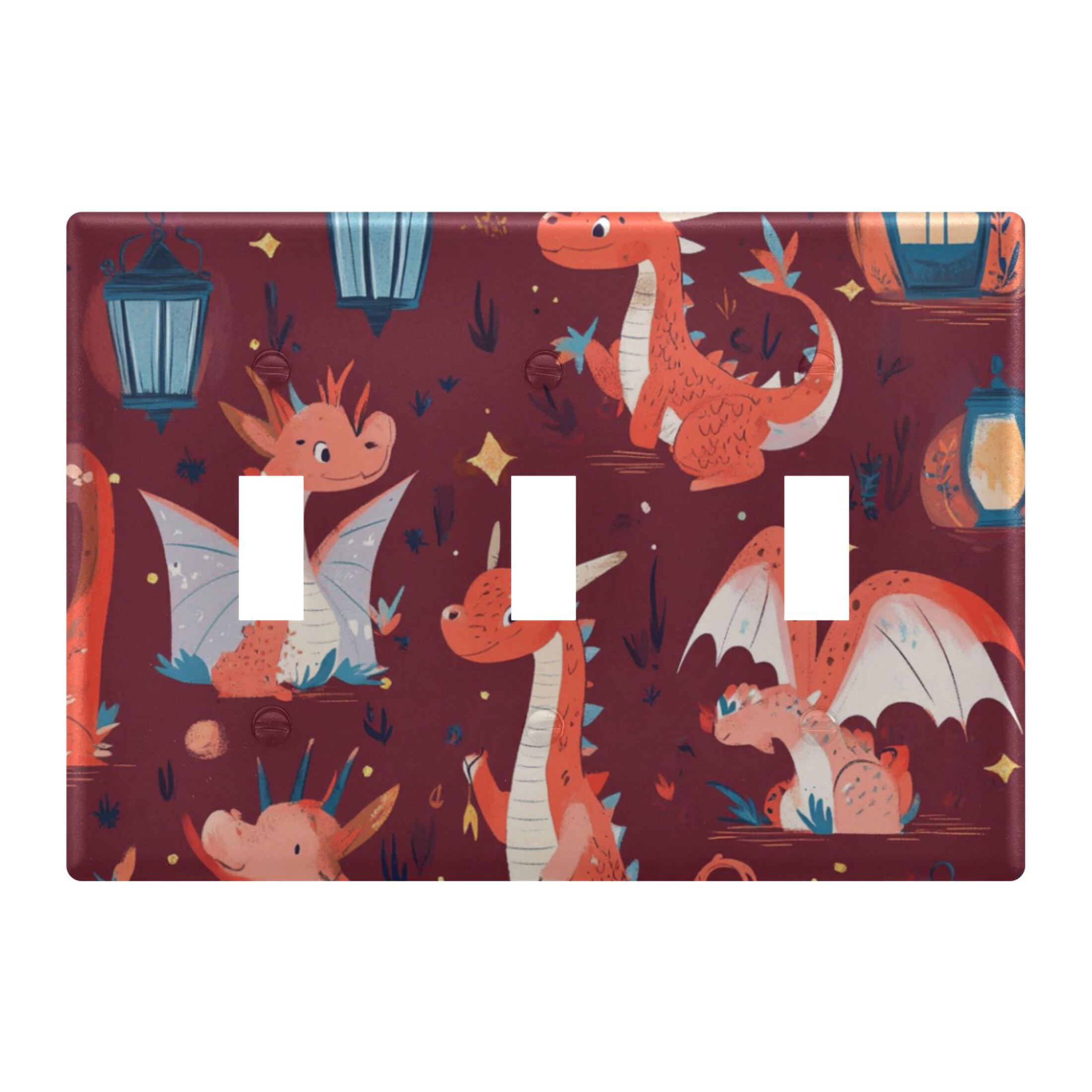Red Cute Dragon Light Switch Cover Decorative 3 Gang Wall Plate Toggle ...