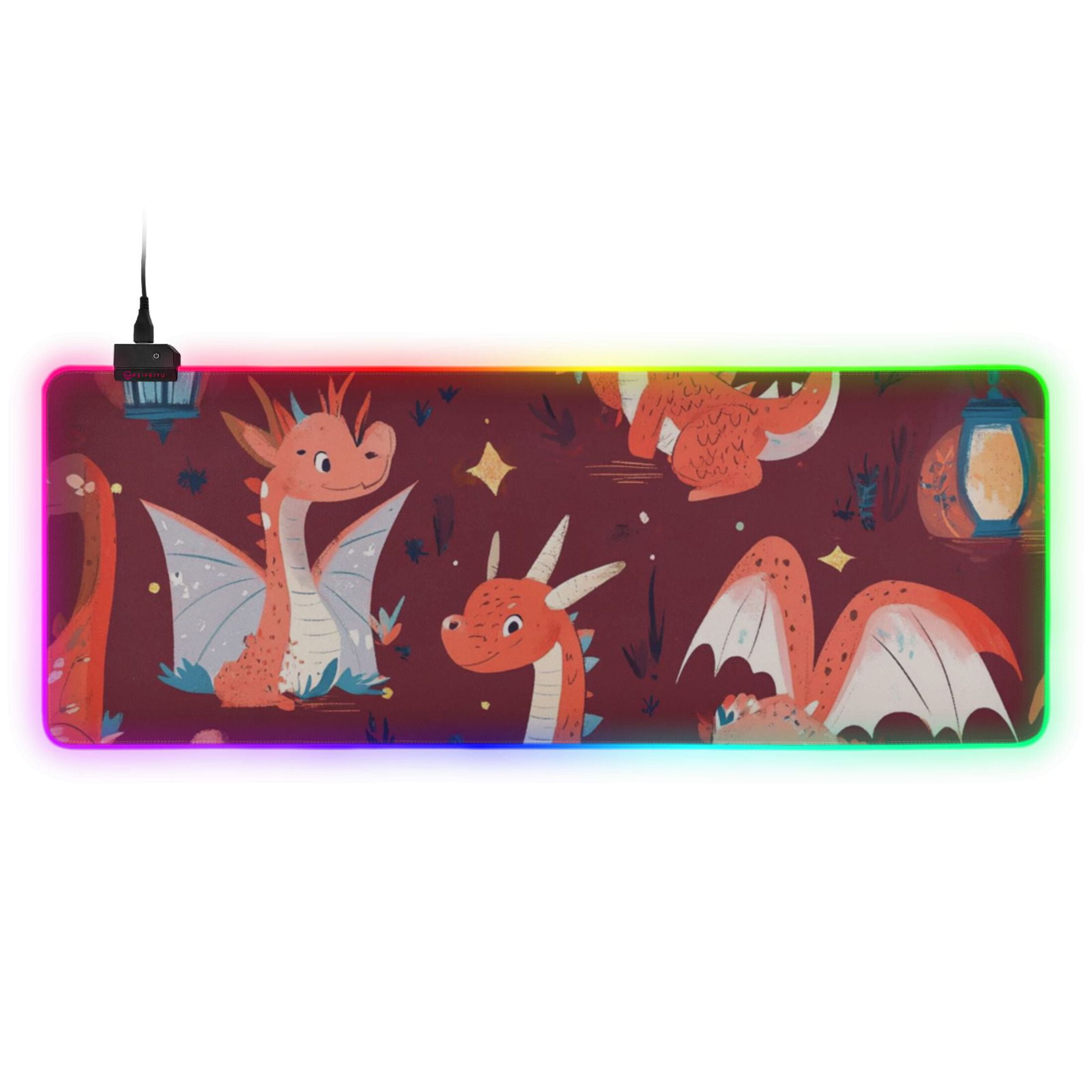 Red Cute Dragon RGB Gaming Mouse Pad Large Keyboard Mat Rubber Base 13 ...