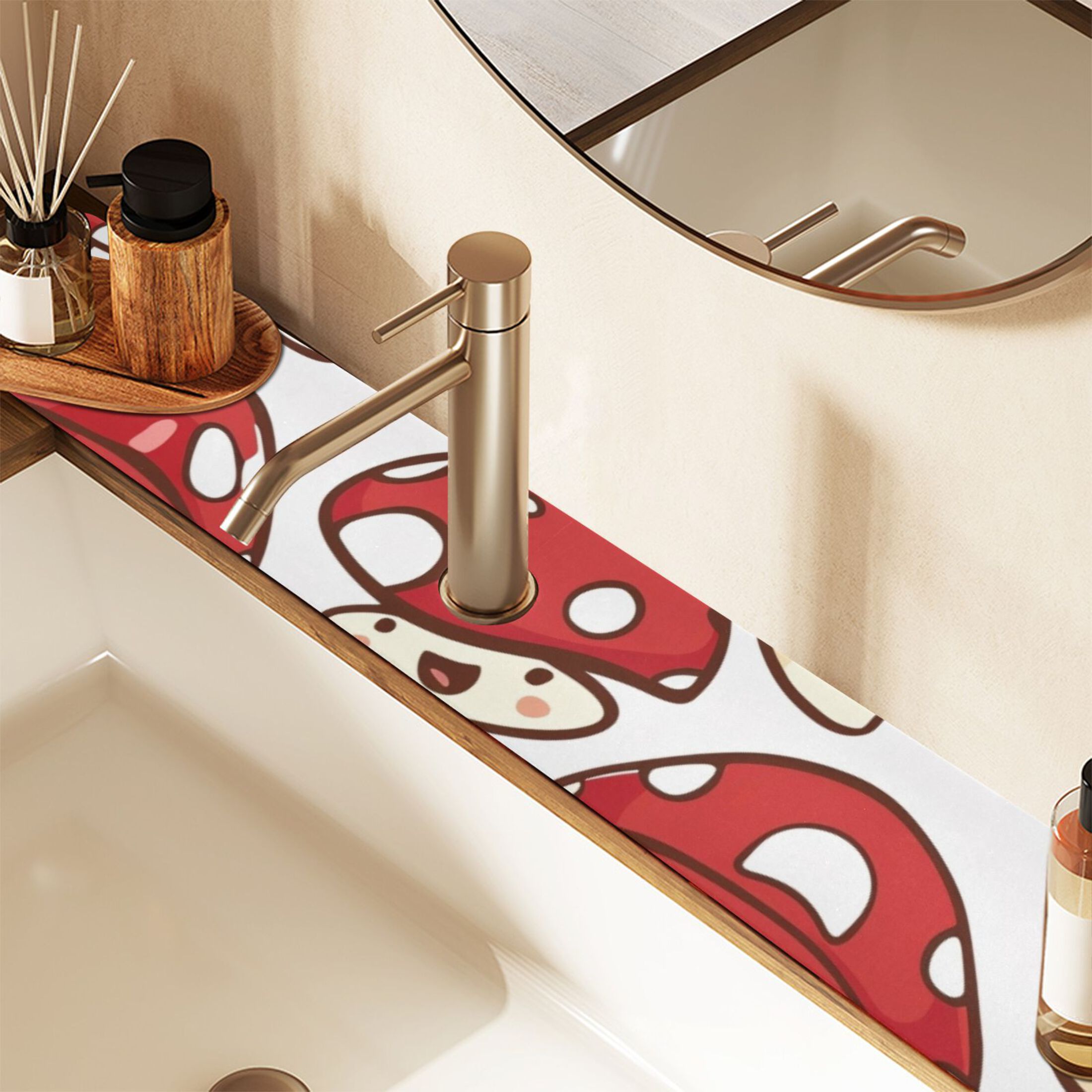 Red Cute Mushrooms Sink Splash Guard Faucet Drying Mat 30"x5.4 ...