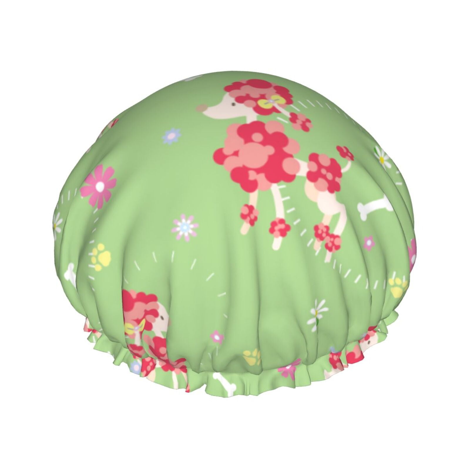 Red Cute Poodle Dog Stars Flower Shower Cap for Women, Double ...
