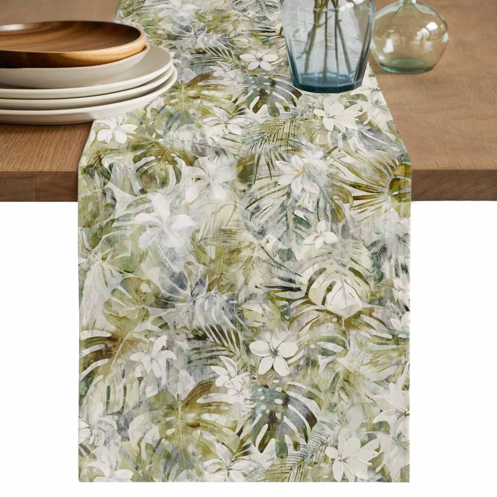 Tropical Leaf Table Runner 72 Inches, Palm Leaves Plants Vintage Spring ...
