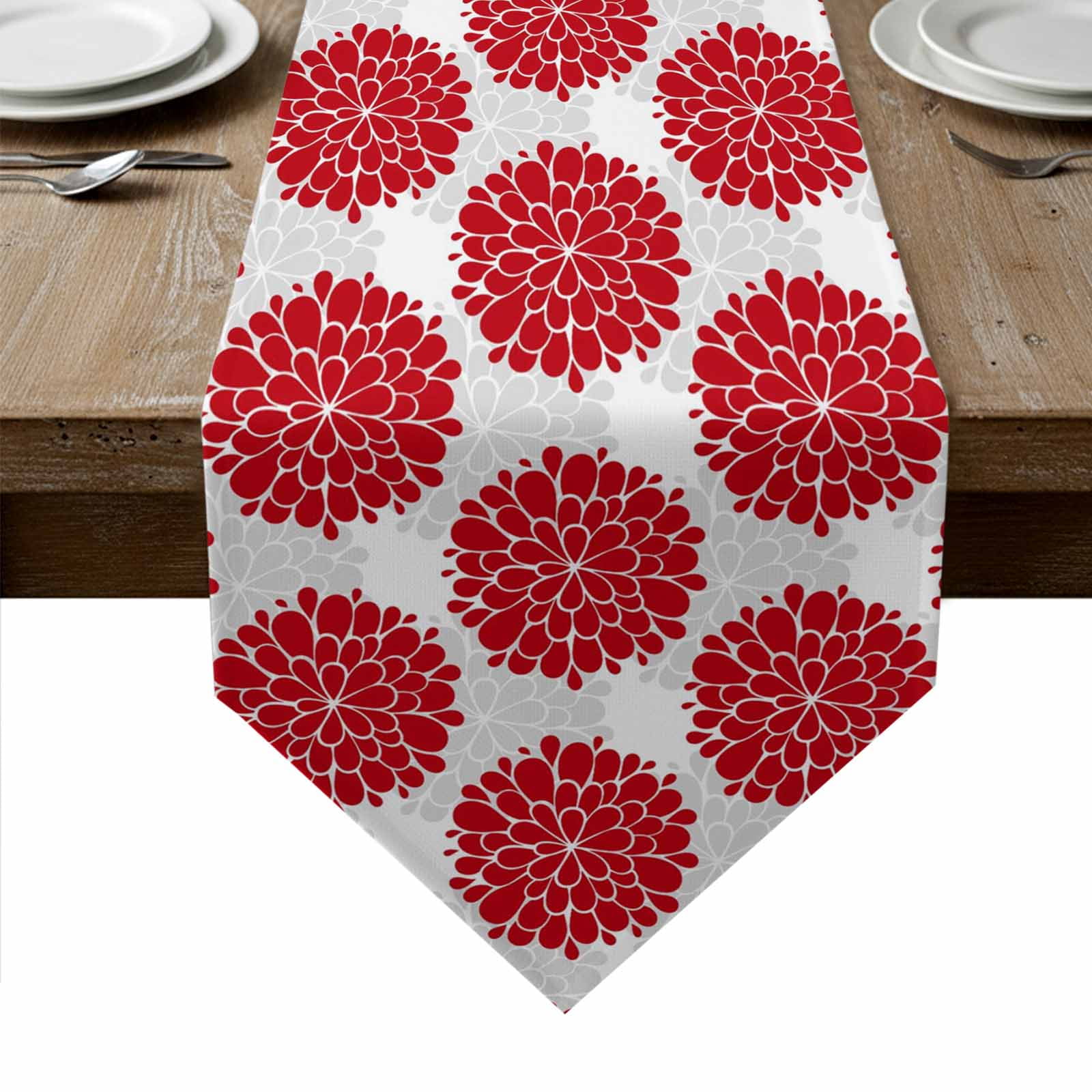 Red Dahlia Table Runner Linen Burlap Table Runner 70 Inches Long ...