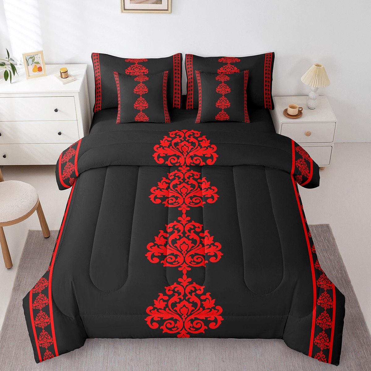Red Damask Bed in a Bag 7 Piece Bohemian Ombre Bedding Sets for Adult ...