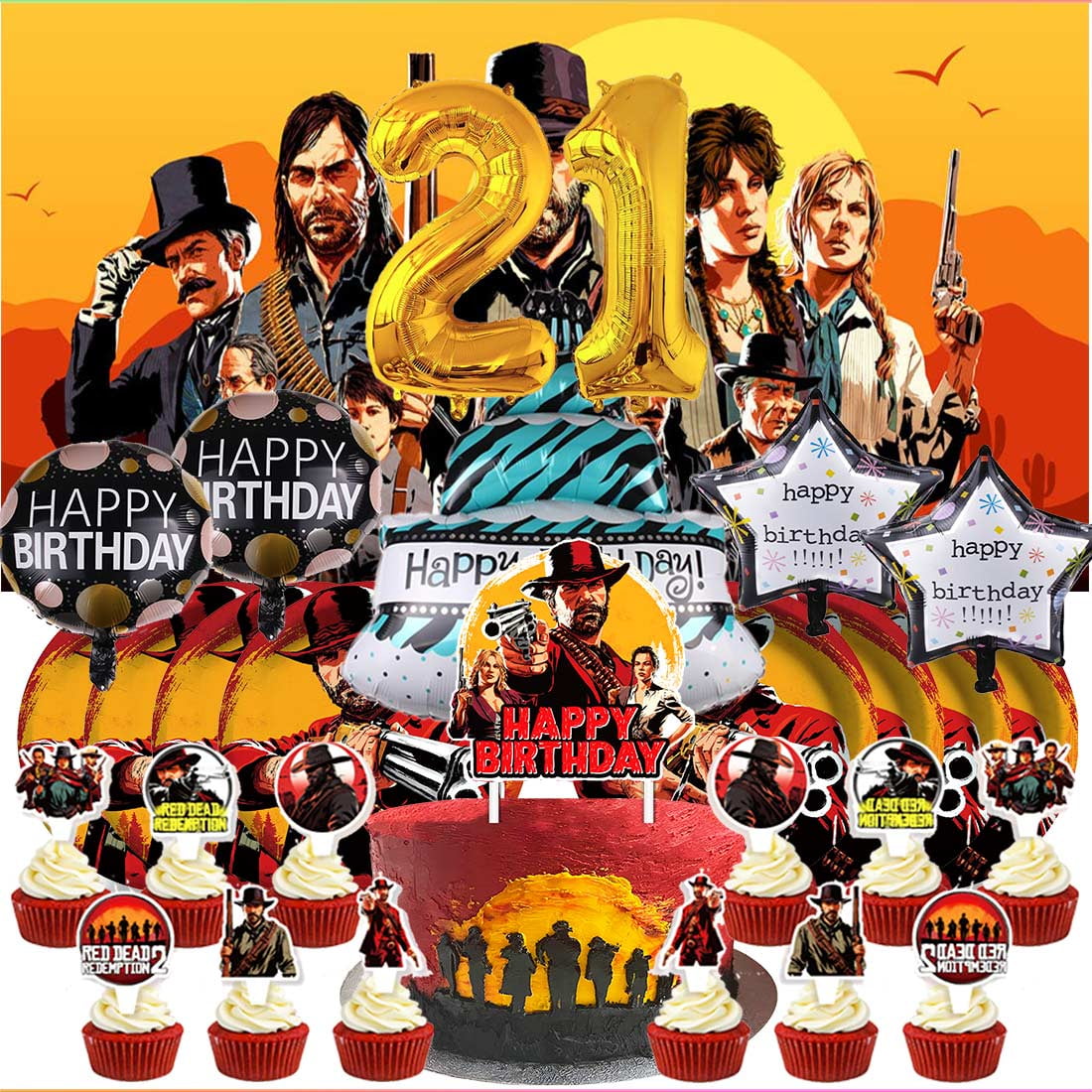 Red Dead Redemption 21th Tableware Balloons Cake Toppers Backdrop ...