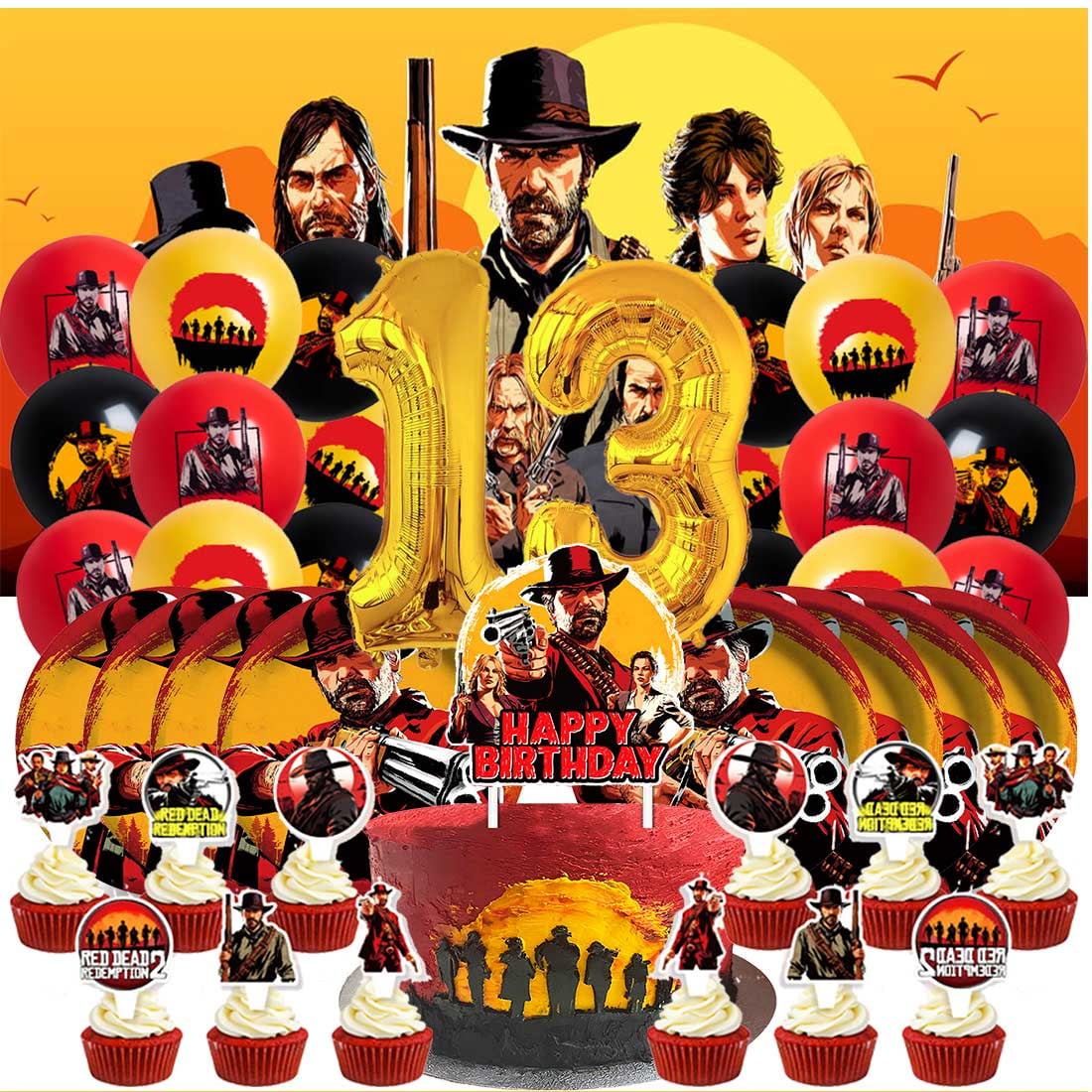 Red Dead Redemption Balloons Party Supplies 13th Decor Tableware ...