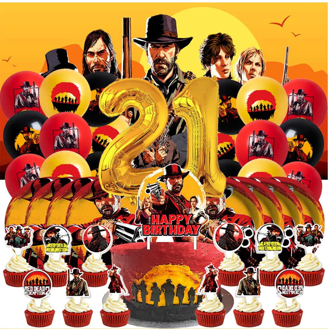 Red Dead Redemption Balloons Party Supplies 21th Decor Tableware ...