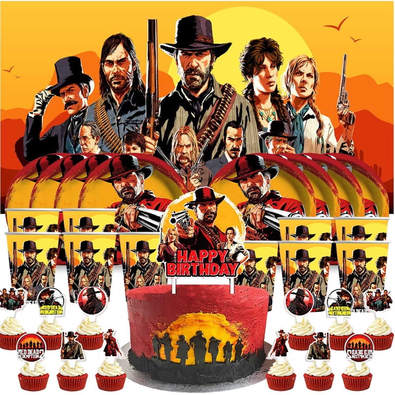 Red Dead Redemption Birthday Cups Party Supplies Decor Backdrop Plates ...