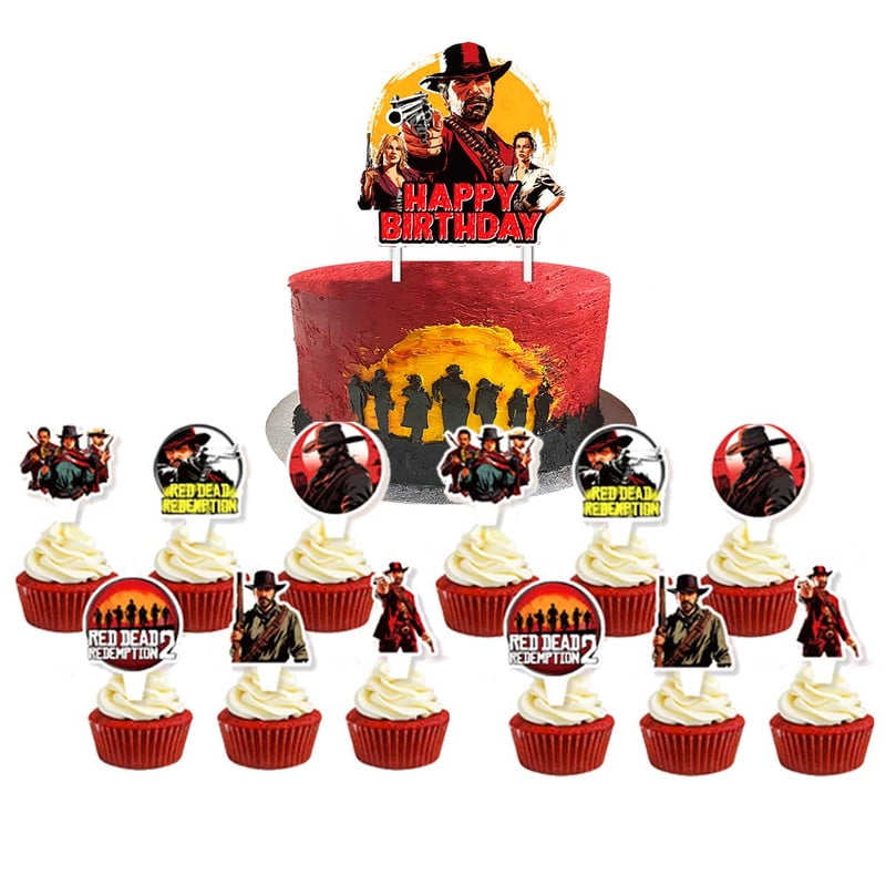 Red Dead Redemption Cake Topper Cupcake Set Party Supplies Decoration ...