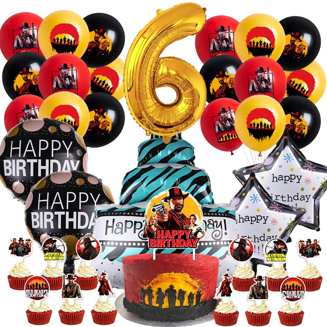 Red Dead Redemption Party Supplies 6th Decor Kit Balloons Birthday Cake ...
