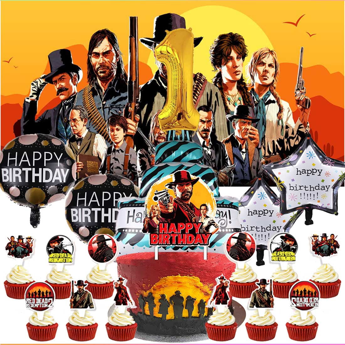 Red Dead Redemption Party Supplies Decor 1st Kit Balloons Birthday Cake ...