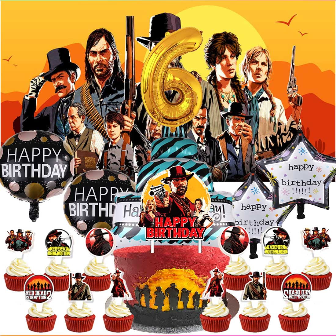 Red Dead Redemption Party Supplies Decor 6th Kit Balloons Birthday Cake ...