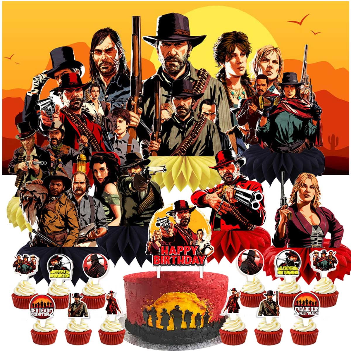 Red Dead Redemption Party Supplies Honeycomb Centerpieces Table Toppers ...