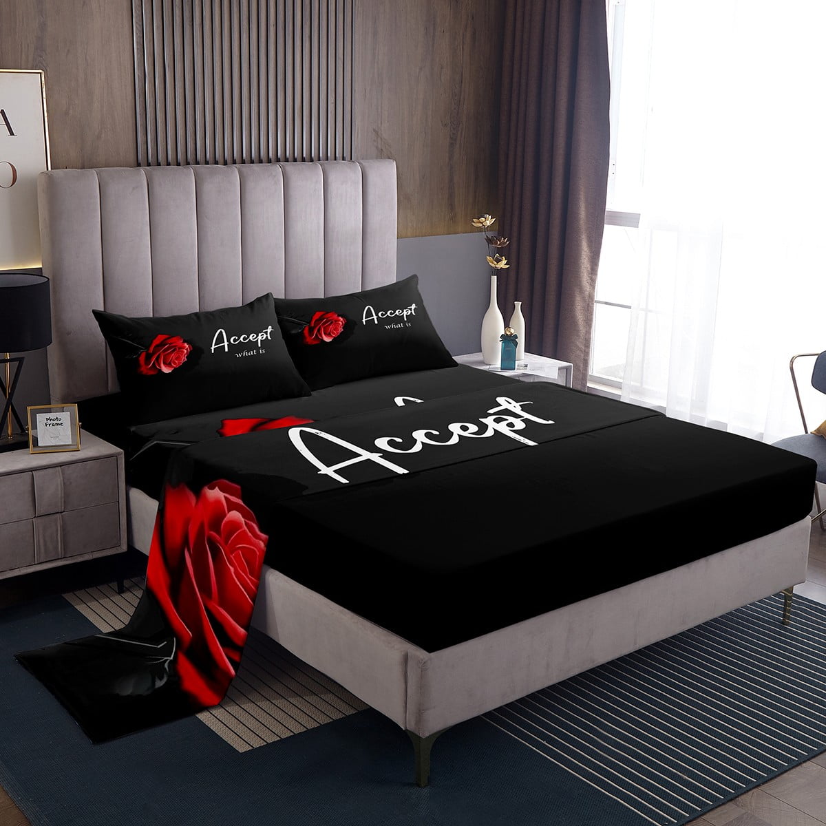 Red Decor Rose Flower Bed Sheets Set Romance Red Roses Decorations ...