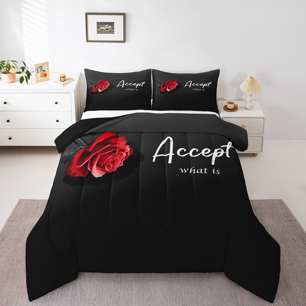 Red Decor Rose Flower Bedding Romance Red Roses Decorations Comforter ...