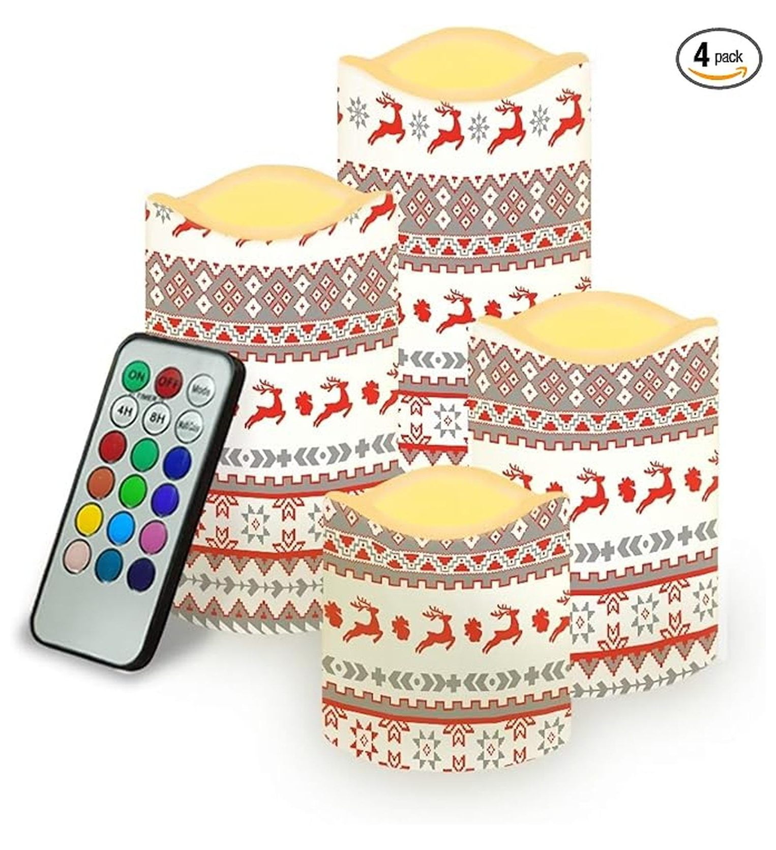 Red Deer Pattern Flameless Candles with LED Pillar Candles Battery ...