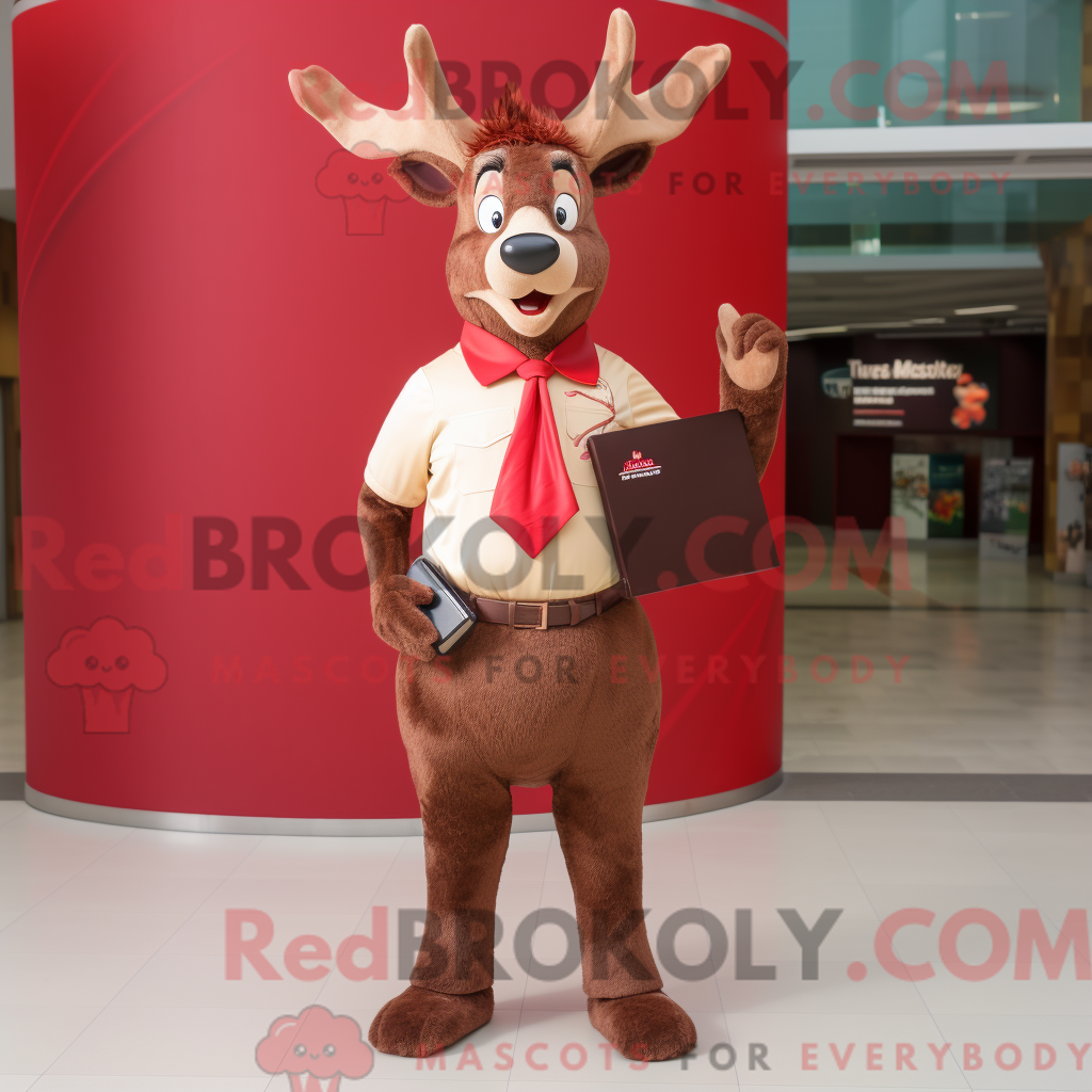 Red Deer REDBROKOLY mascot costume character dressed with a Dress Shirt ...