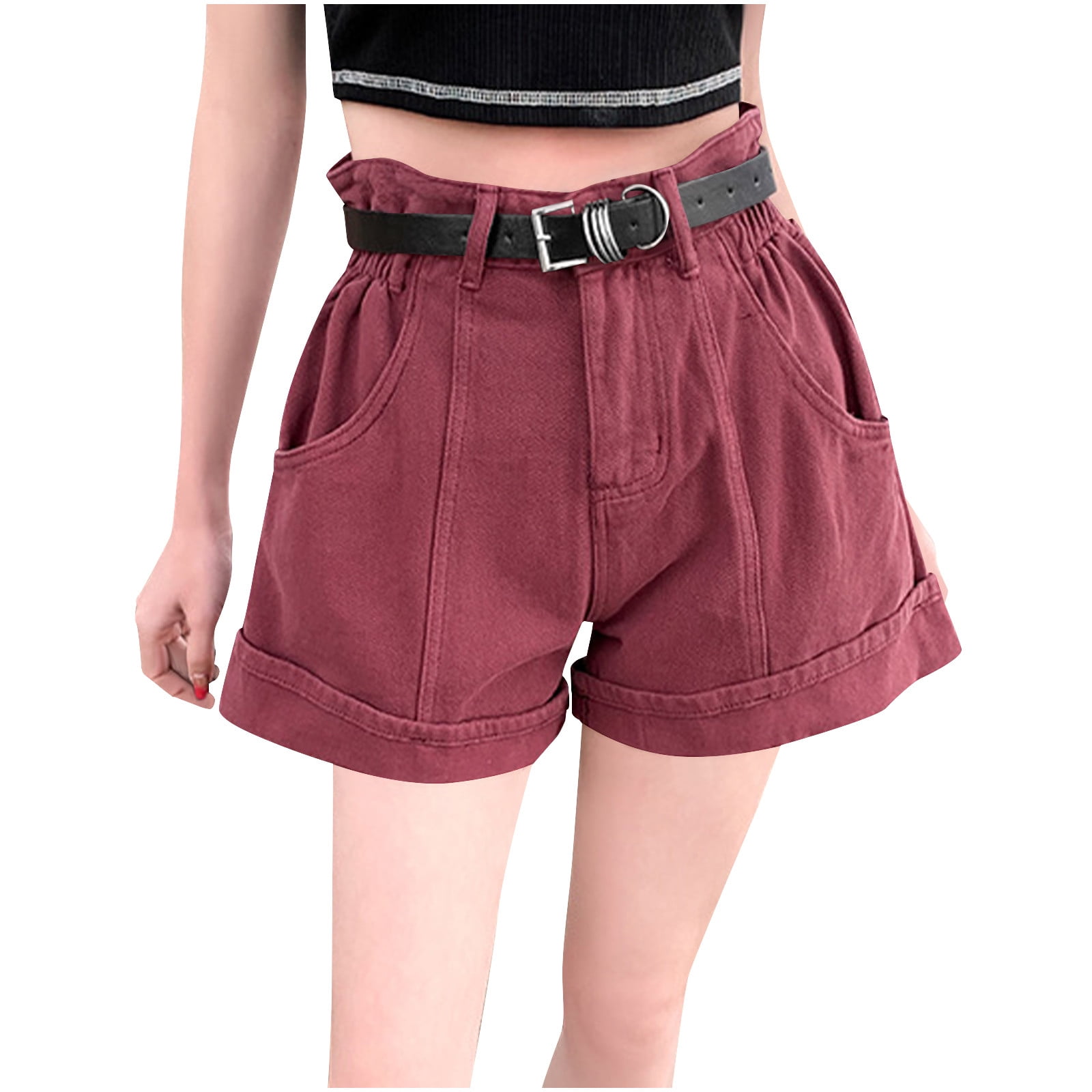 Red Denim Shorts for Teen Girls Fall Summer Brunch Western High Cut ...