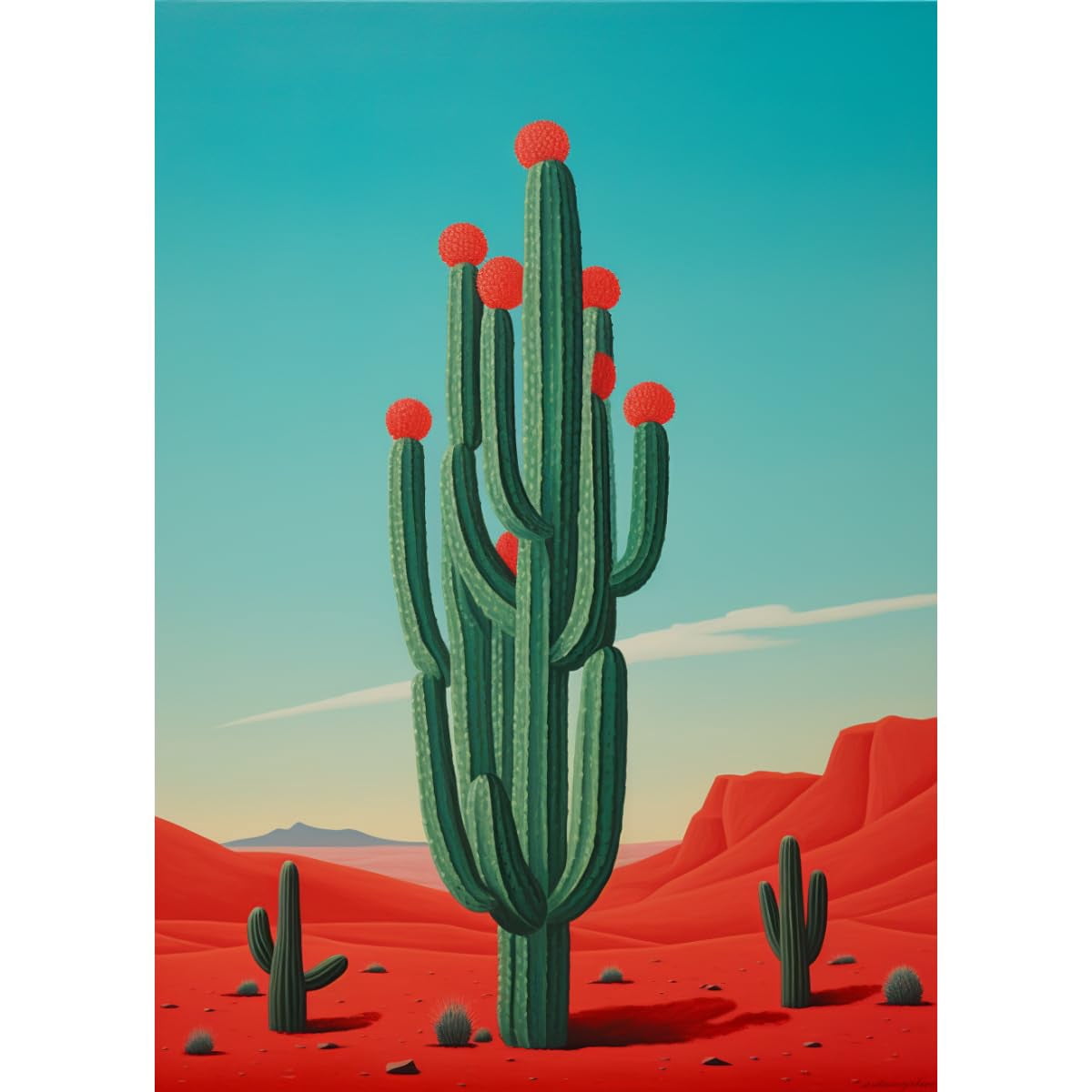 Red Desert Green Cactus DIY 5D Diamond Art Paint with Full Drill Round ...