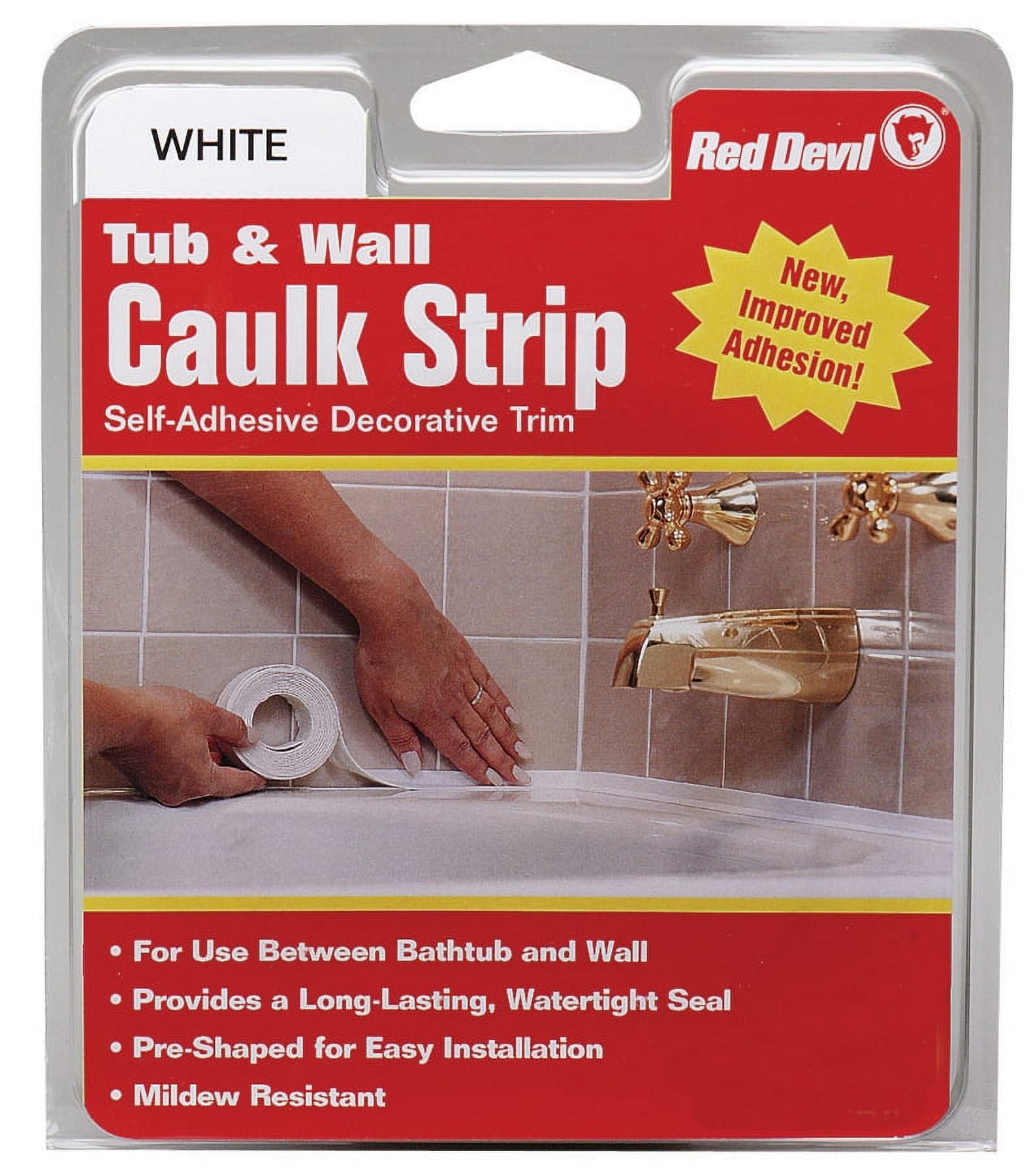 Red Devil Tub & Wall Caulk Strip, 7/8" x 11', White, Adhesive Backing ...