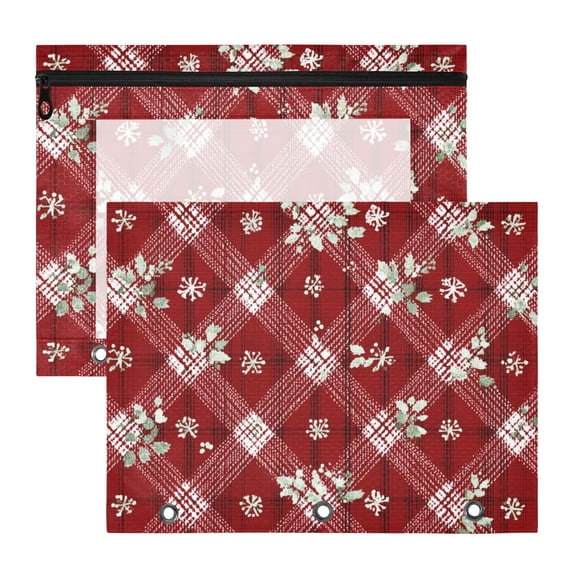 Red Diagonal Christmas Leaves Snow 3-Ring Binder Pocket with Zipper ...