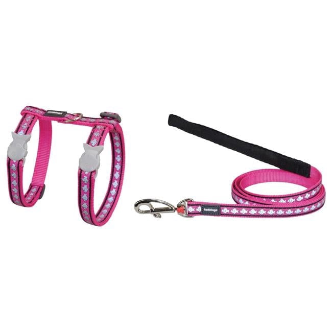 Red Dingo CH-RF-HP-12 Cat Harness & Lead Combo Reflective Fish Hot Pink ...
