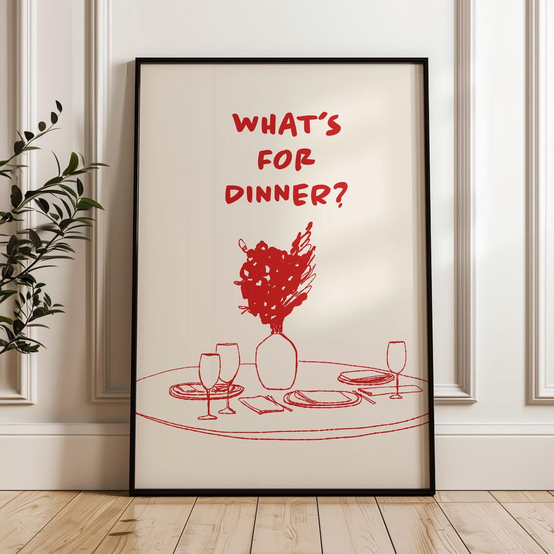 Red What'S For Dinner Poster Red Kitchen Printable Art, Wine Poster Red ...