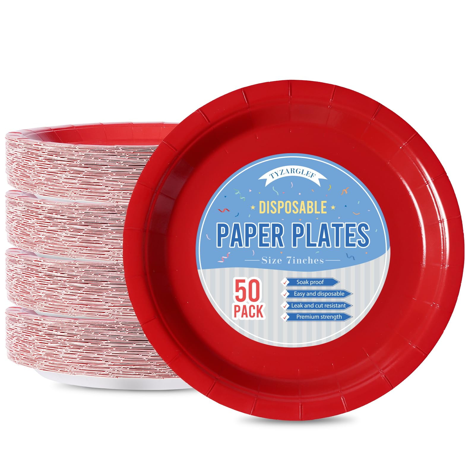 Red Disposable Paper Plates 50 Count, 7 Inch Sturdy Dessert Plates Bulk ...