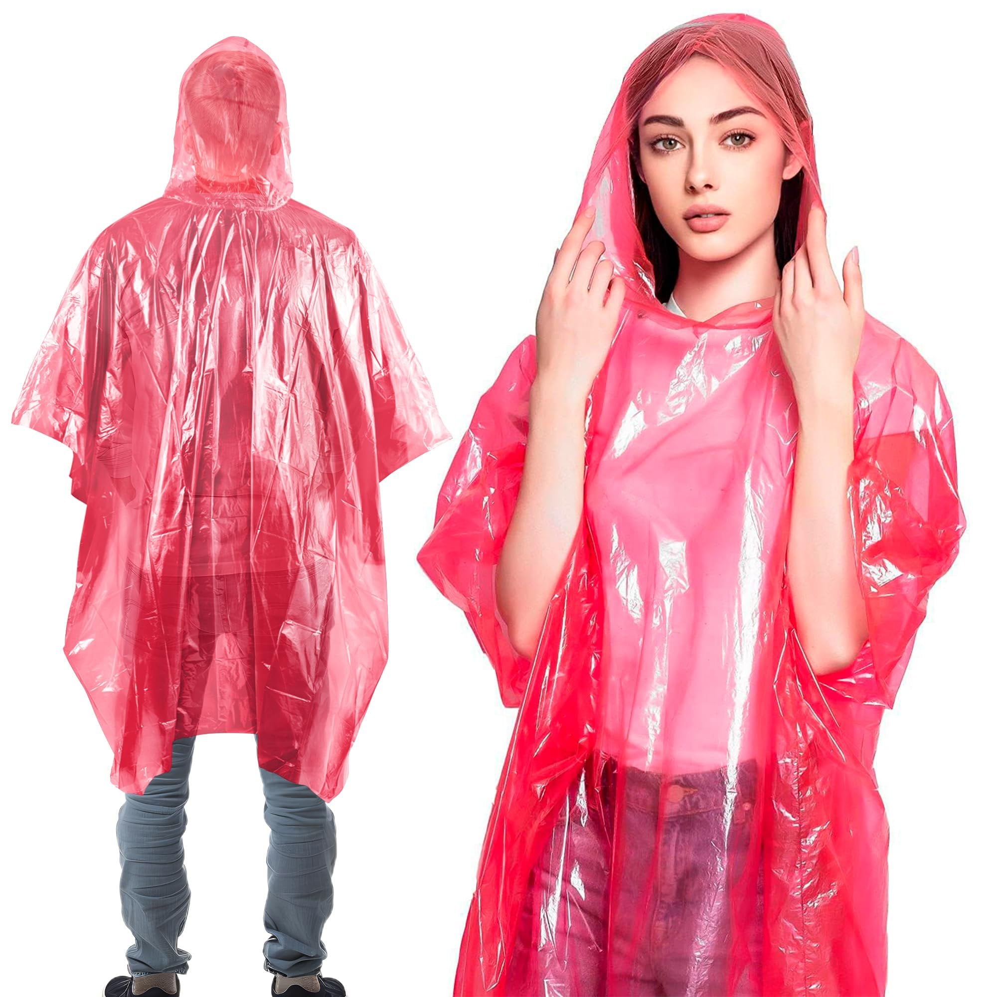 Abc Pack & Supply Waterproof Hiking Rain Ponchos, Red, One Size ...