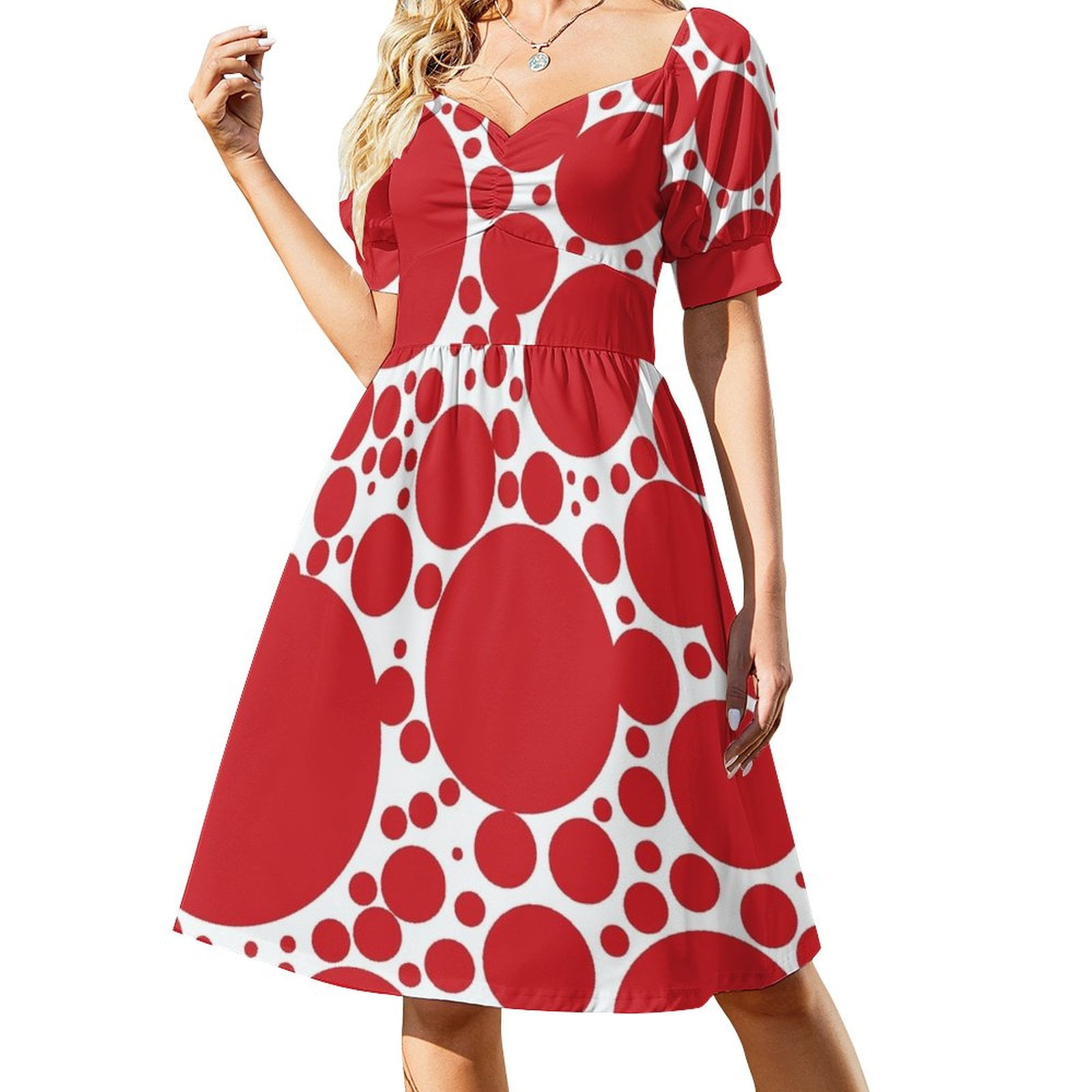 Red Dots Pattern Sleeveless Dress chic and elegant evening dress dresses korean style birthday ...
