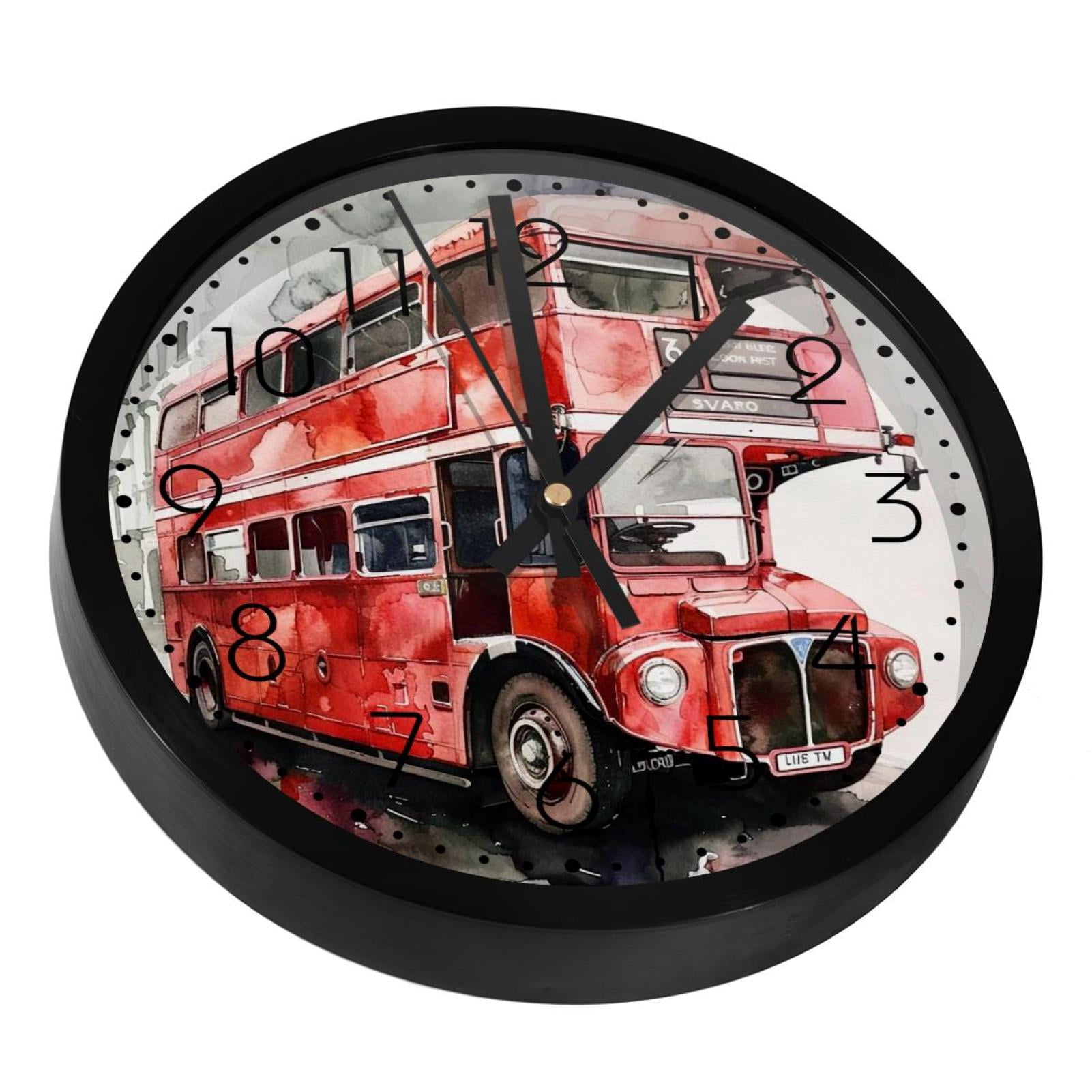 Red Double Decker London Bus Silent Wall Clock, Non Ticking Battery ...