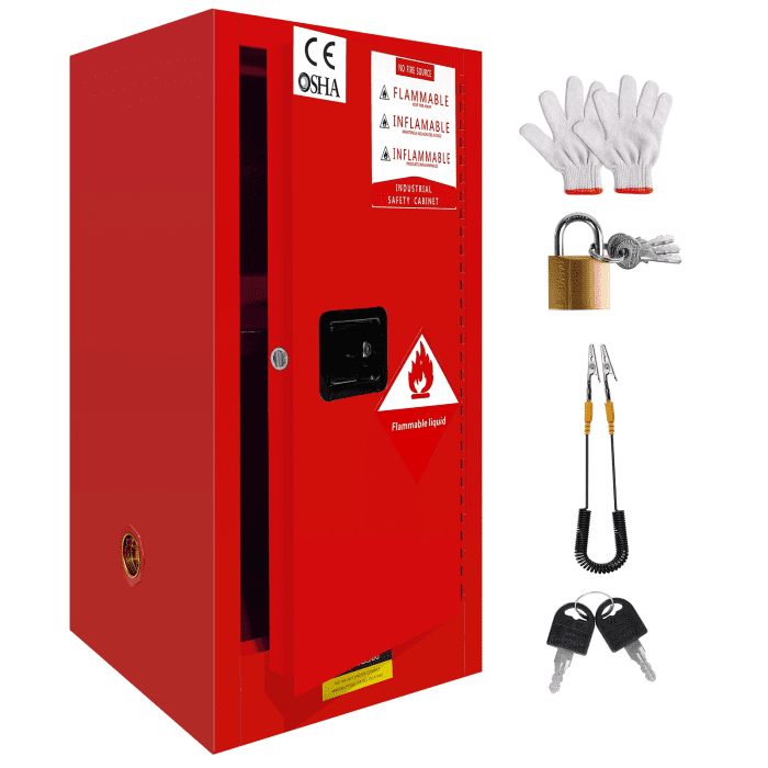 Red Double-Wall Fireproof Flammable Liquid Cabinet with 3-Point Lock, 5 ...