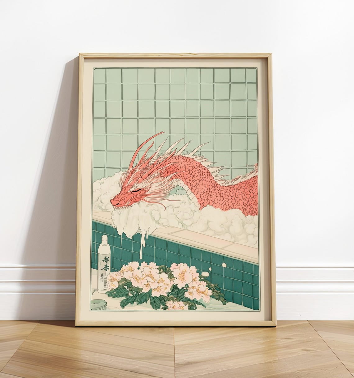 Red Dragon In Bathtub, Fantasy Bathroom Wall Art, Japanese Bath Poster ...