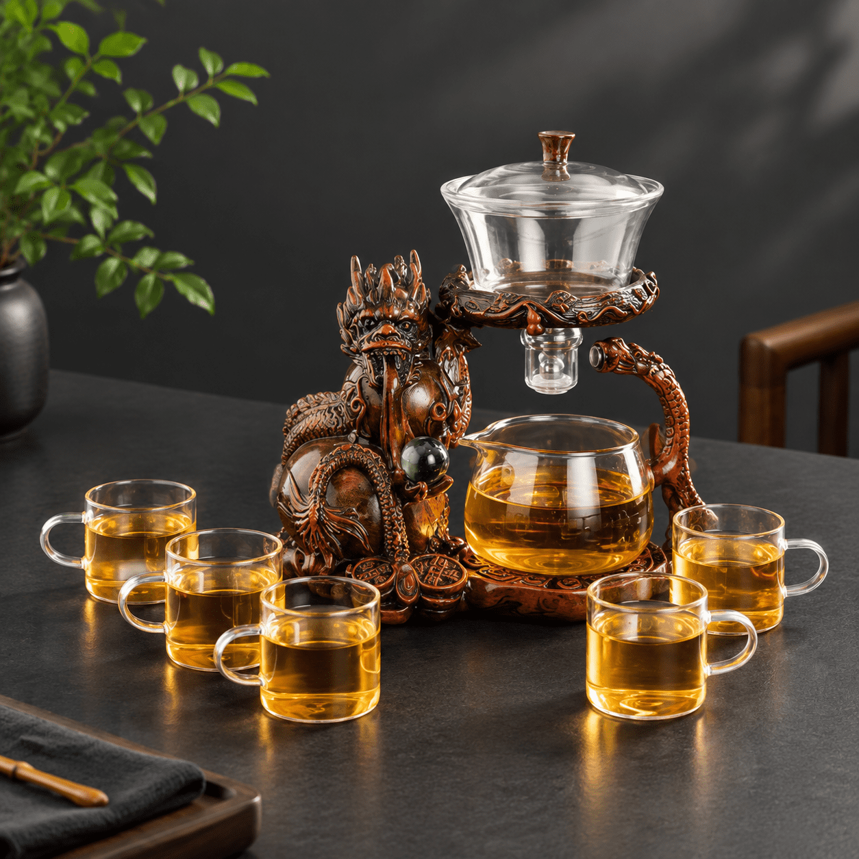 Red Dragon Borosilicate Glass Tea Pot Set with Infuser and 6 Small Cups ...