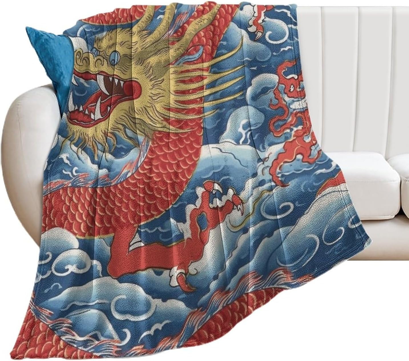 Red Dragon Chinoiserie Asian Inspired Decorative Blanket Flannel Fleece ...