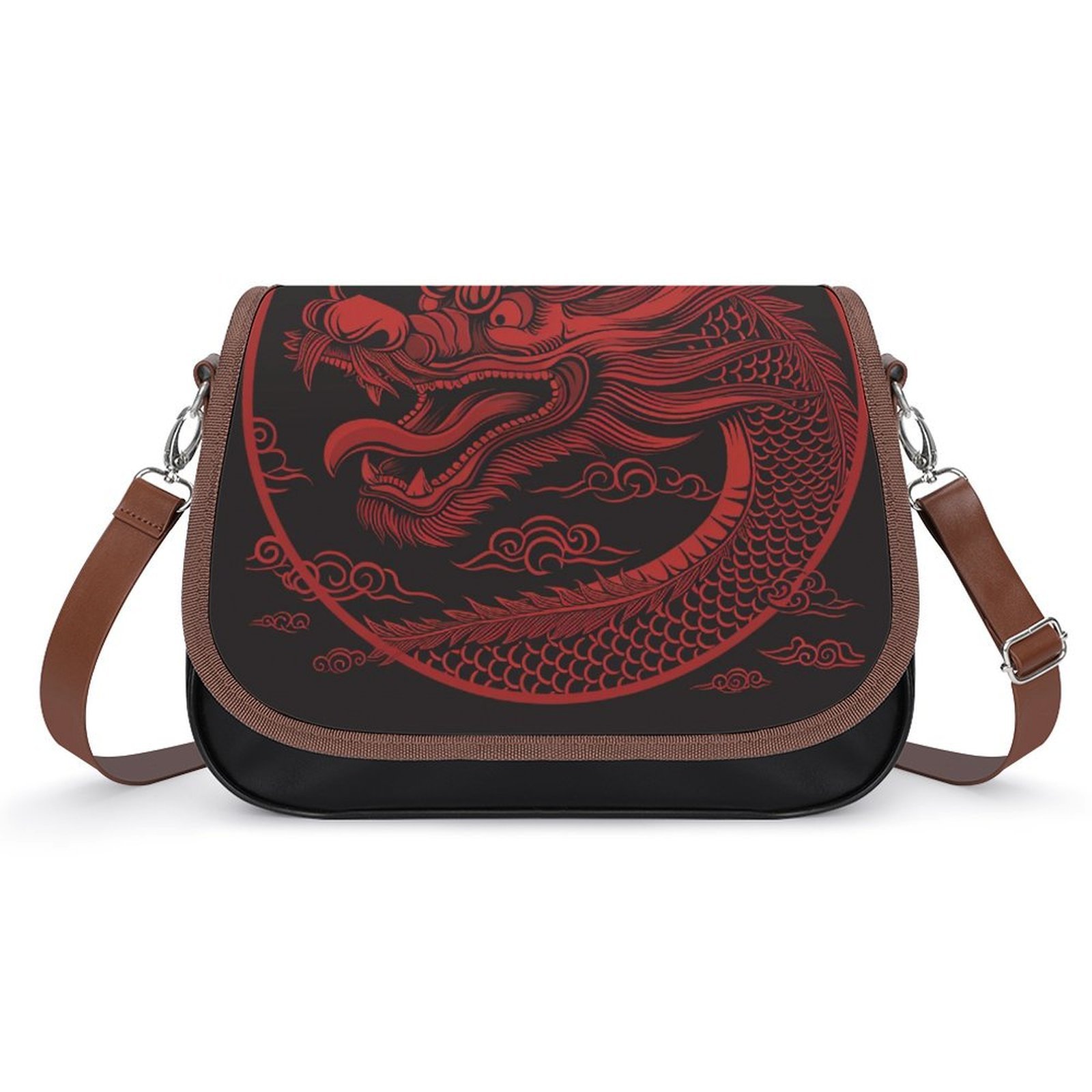 Red Dragon Circle Art Vintage Crossbody Bag For Women Medium Leather ...