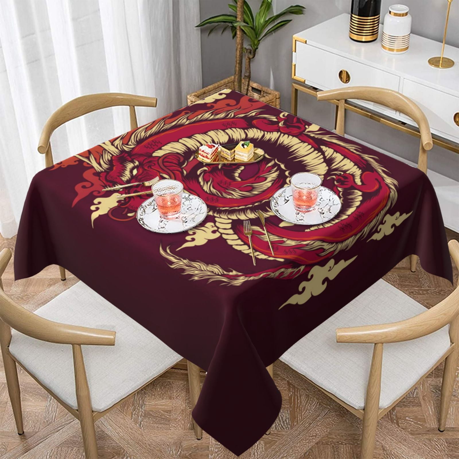 Red Dragon Cloud Japan Traditional Square Tablecloth 60x60 Waterproof ...