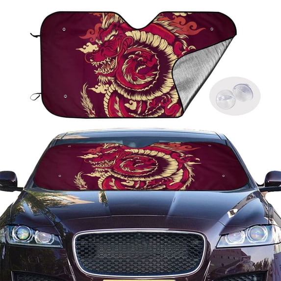 Red Dragon Cloud Japan Traditional Windshield Sunshade Sun Shade Front ...