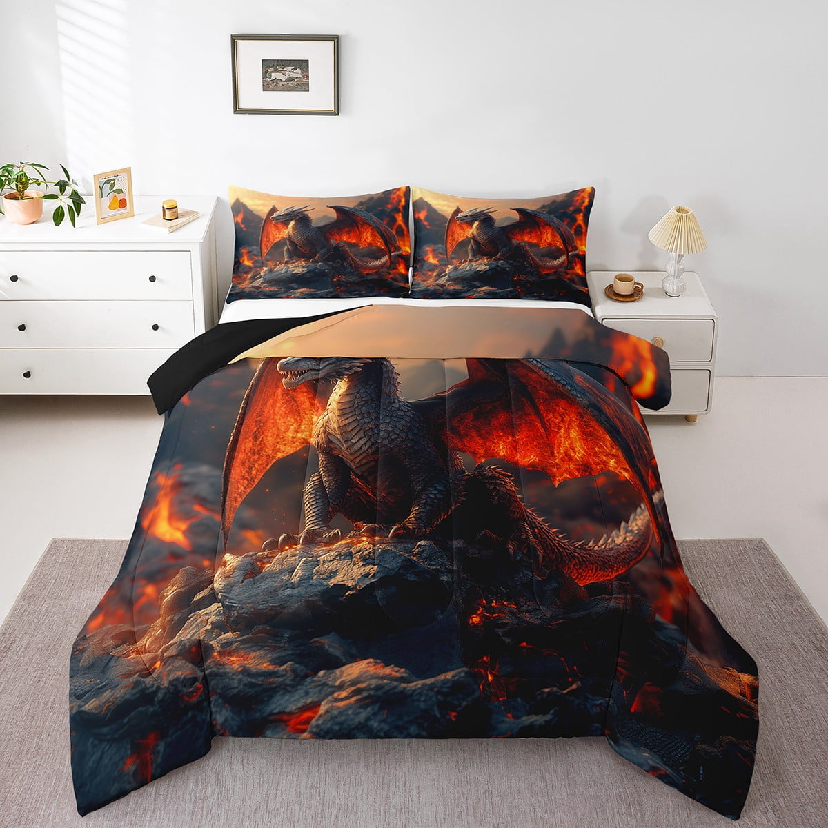 Red Dragon Comforter Set Fire Dragon Bedding Set,Wildlfe Magical Animal ...