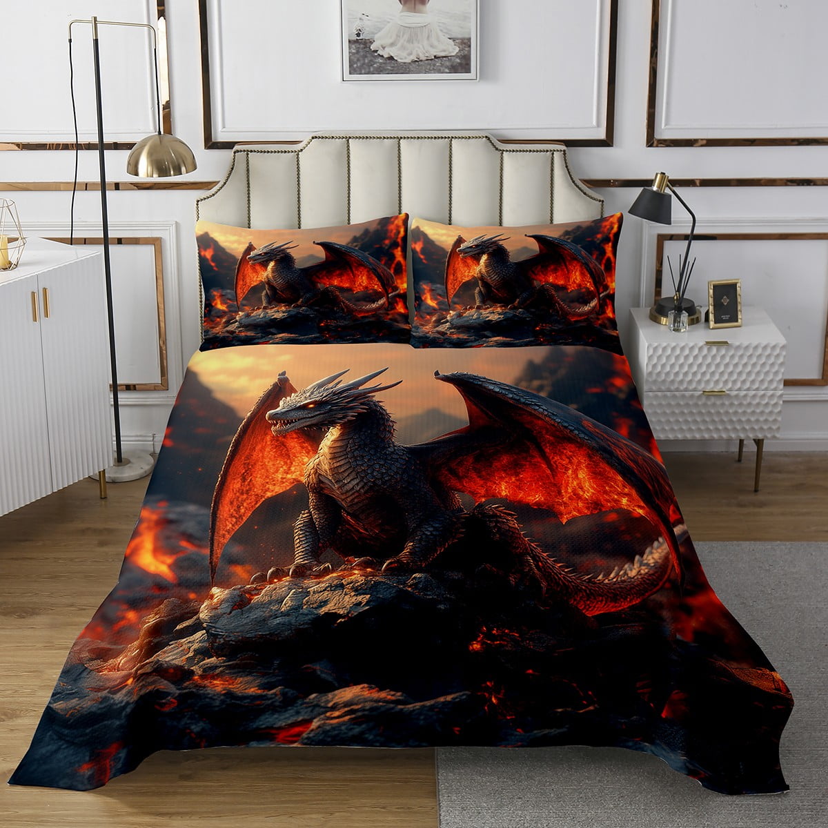 Red Dragon Coverlet Set Fire Dragon Quilt Set,Wildlfe Magical Animal ...
