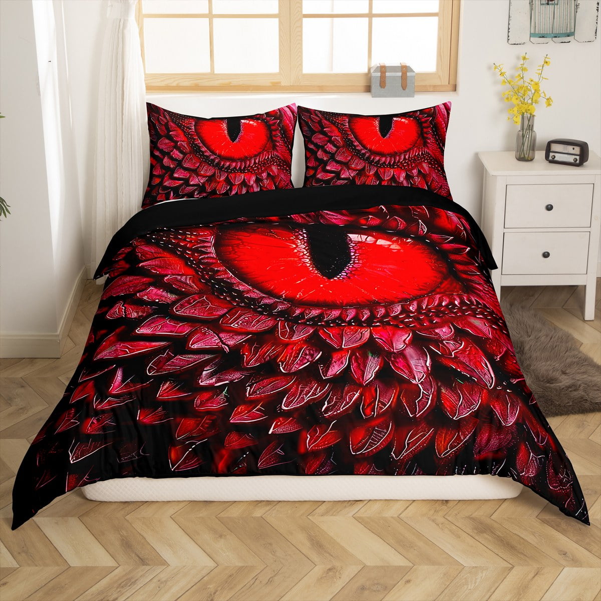 Red Dragon Eye Duvet Cover Vintage 3D Dragon Queen Bedding Sets ,Gothic ...