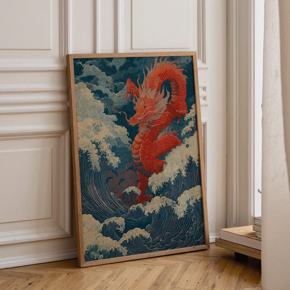Red Dragon Japanese Chinese Mythical Creature Ocean Wave Fantasy ...