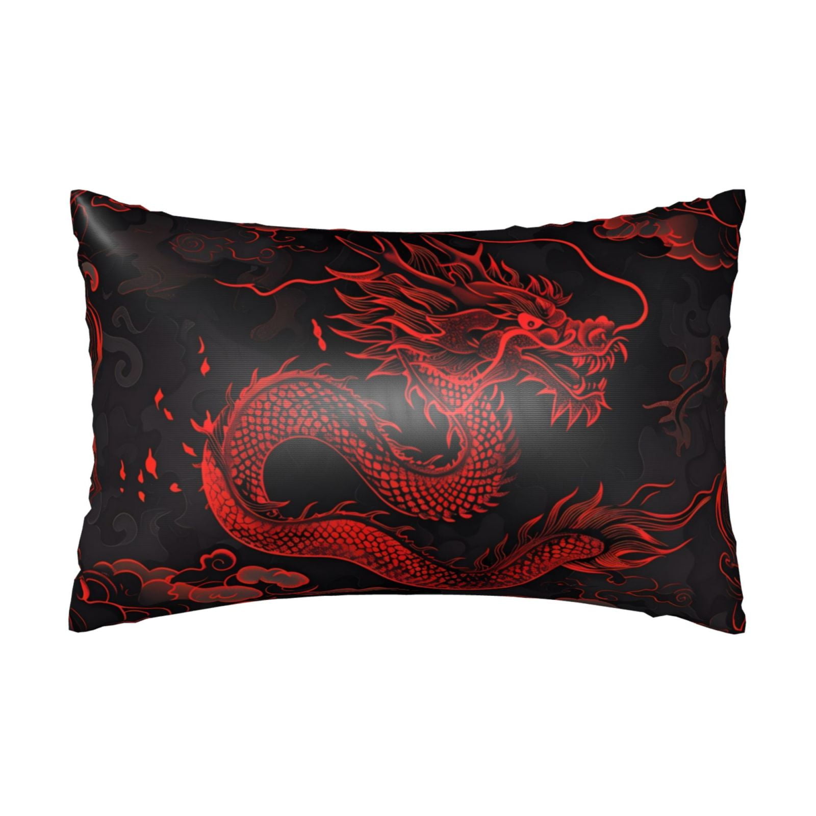 Red Dragon On Black Satin Pillowcase with Zipper for Hair and Skin ...