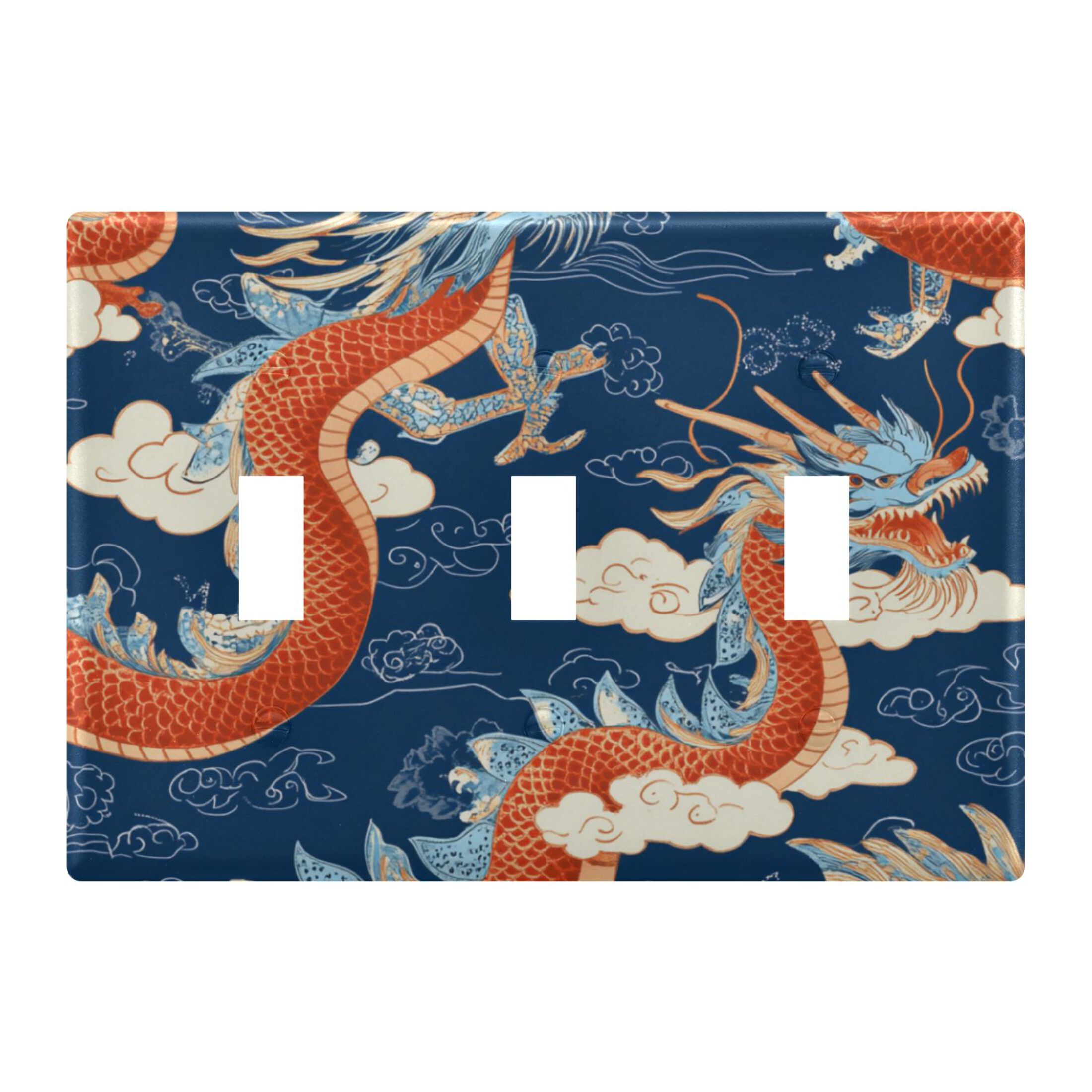 Red Dragon Pattern Light Switch Cover Decorative 3 Gang Wall Plate ...